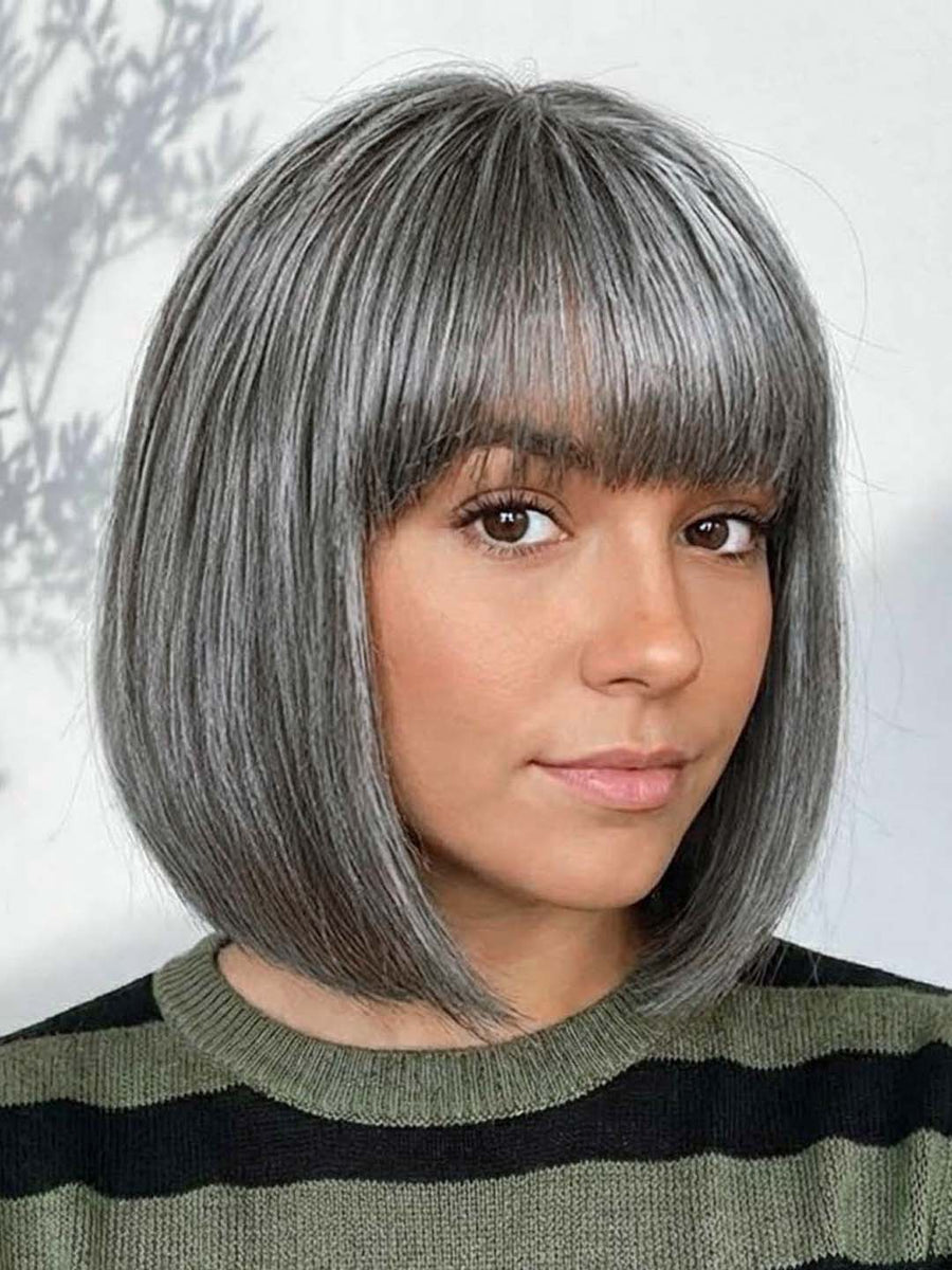 Variahair Pon On and Go Glueless Salt and Pepper Wig Human Hair 2x6 Mi ...