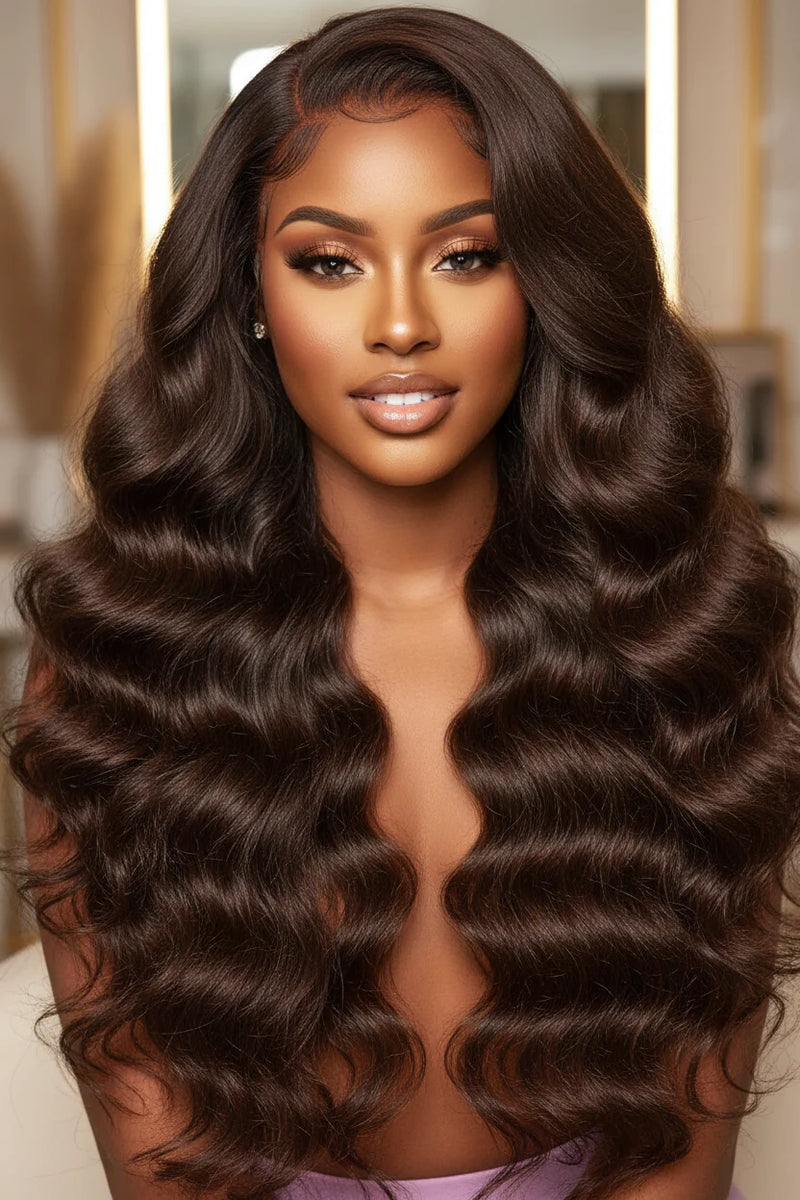 Variahair Chocolate Brown Glueless 13x6 HD Lace Frontal Wig Body Wave ...